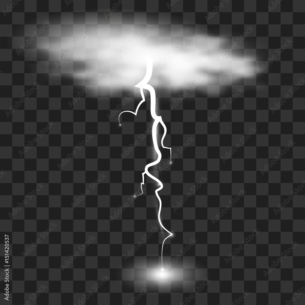 Realistic vector lightning on checkered background. Bright, electric ...