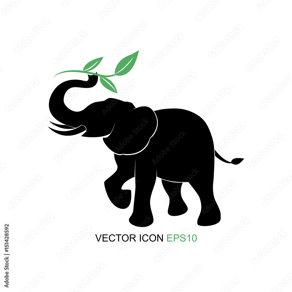 Elephant symbol.Vector illustration. elephant picture tea and sprigs ...