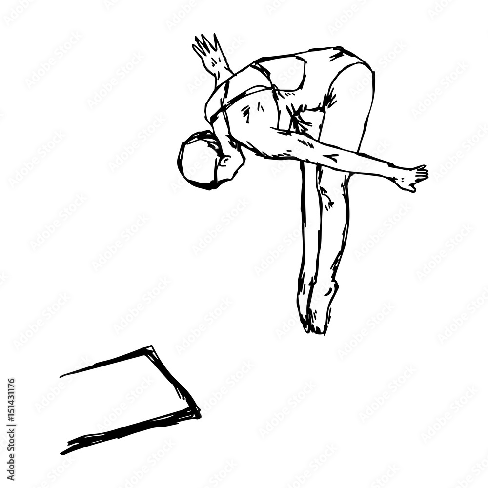 diving sport - vector illustration sketch hand drawn with black lines ...