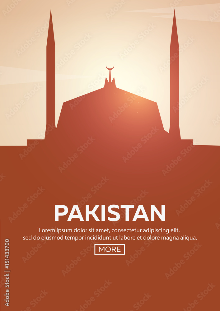 Travel poster to Pakistan. Landmarks silhouettes. Vector illustration ...