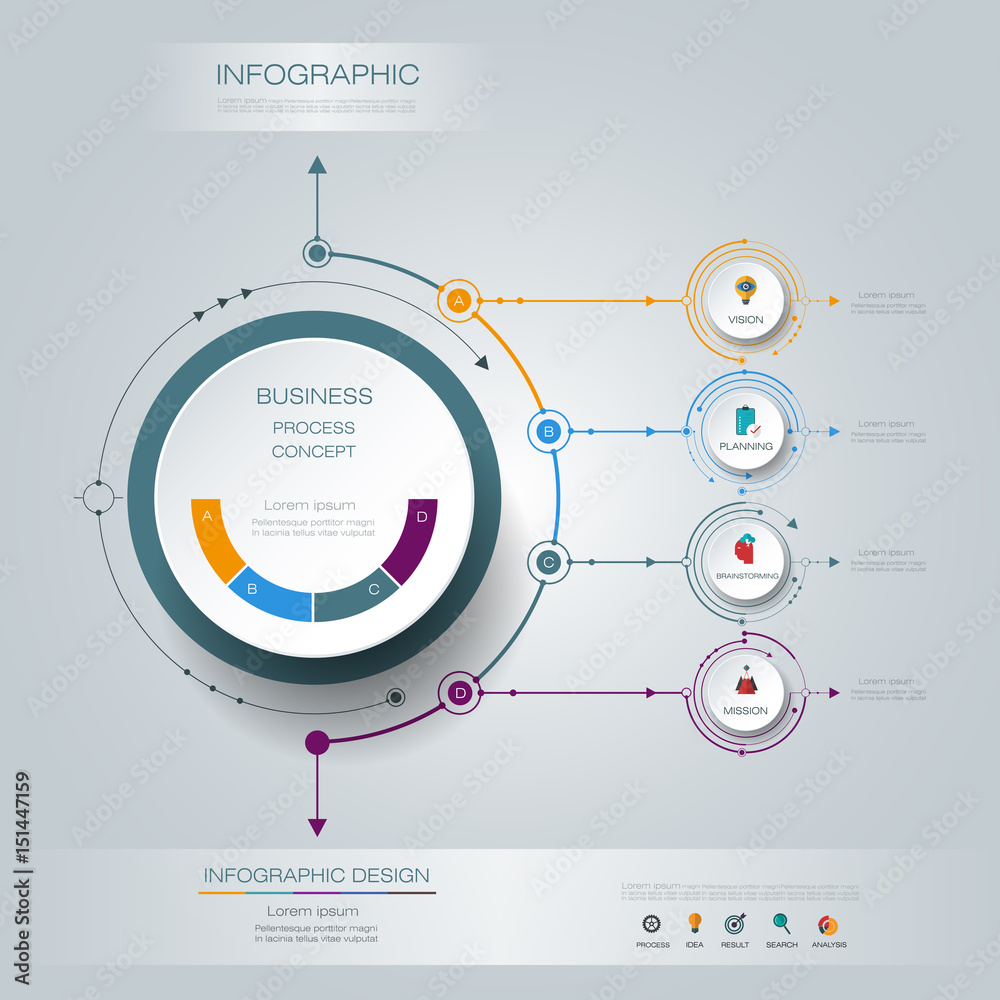 Vector Infographic 3D circle label design with arrows sign and 4 ...