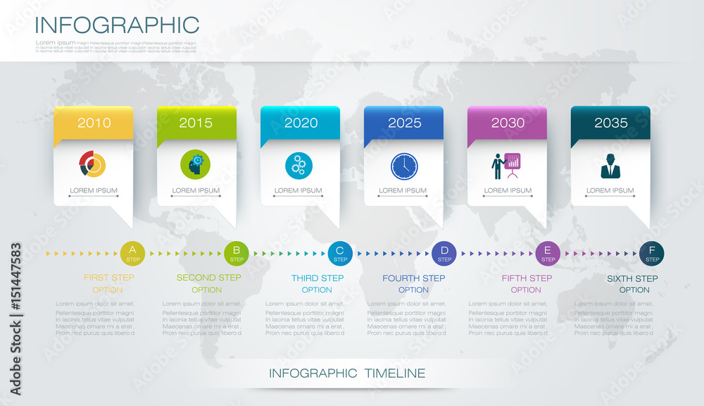 Vector infographics timeline design template with 3D paper label and ...