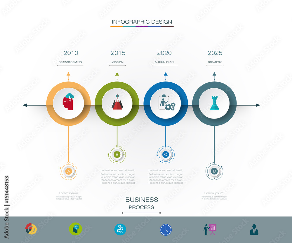 Vector infographics timeline design template with 3D paper label and ...