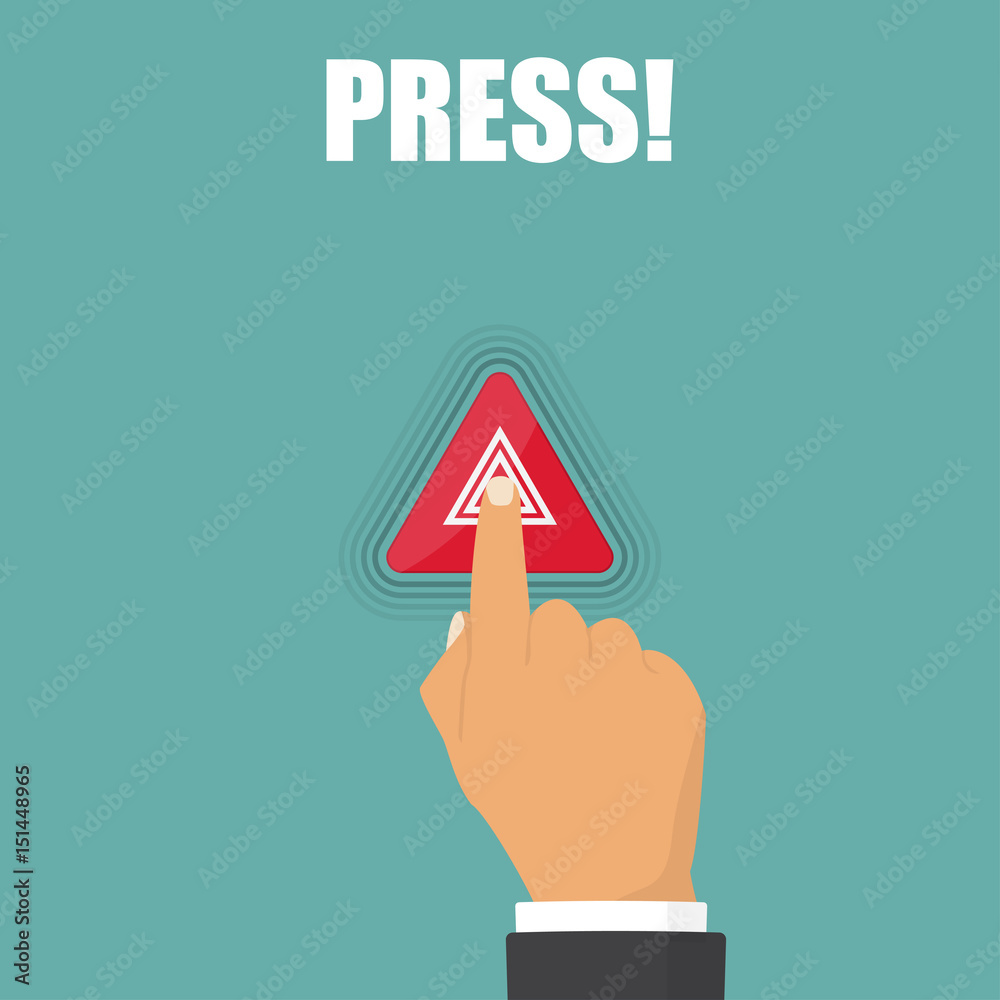 Hand press on hazard warning lights flashes button in car Stock Vector ...