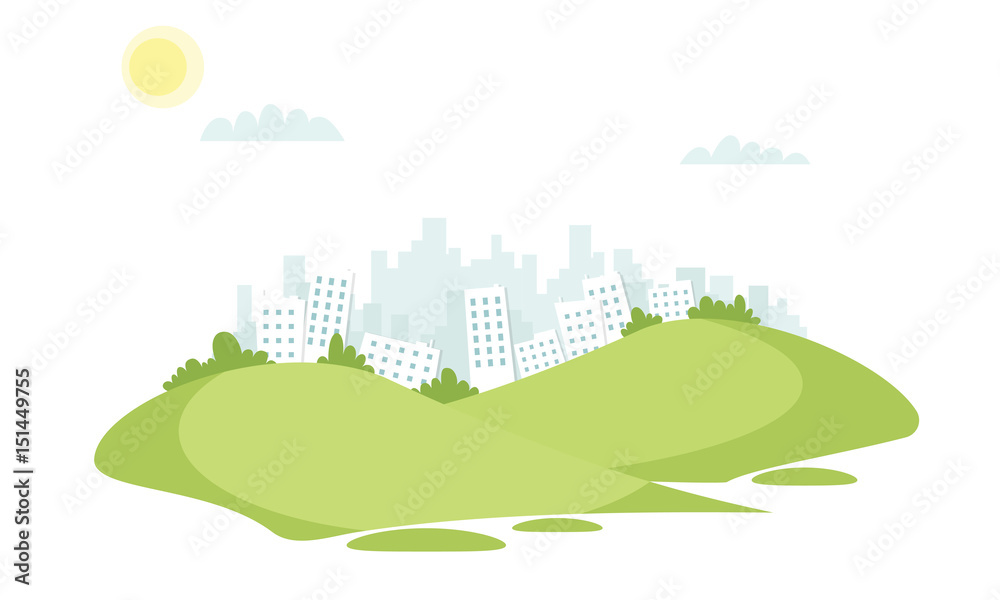 grass field vector landscape with buildings in the background Stock ...