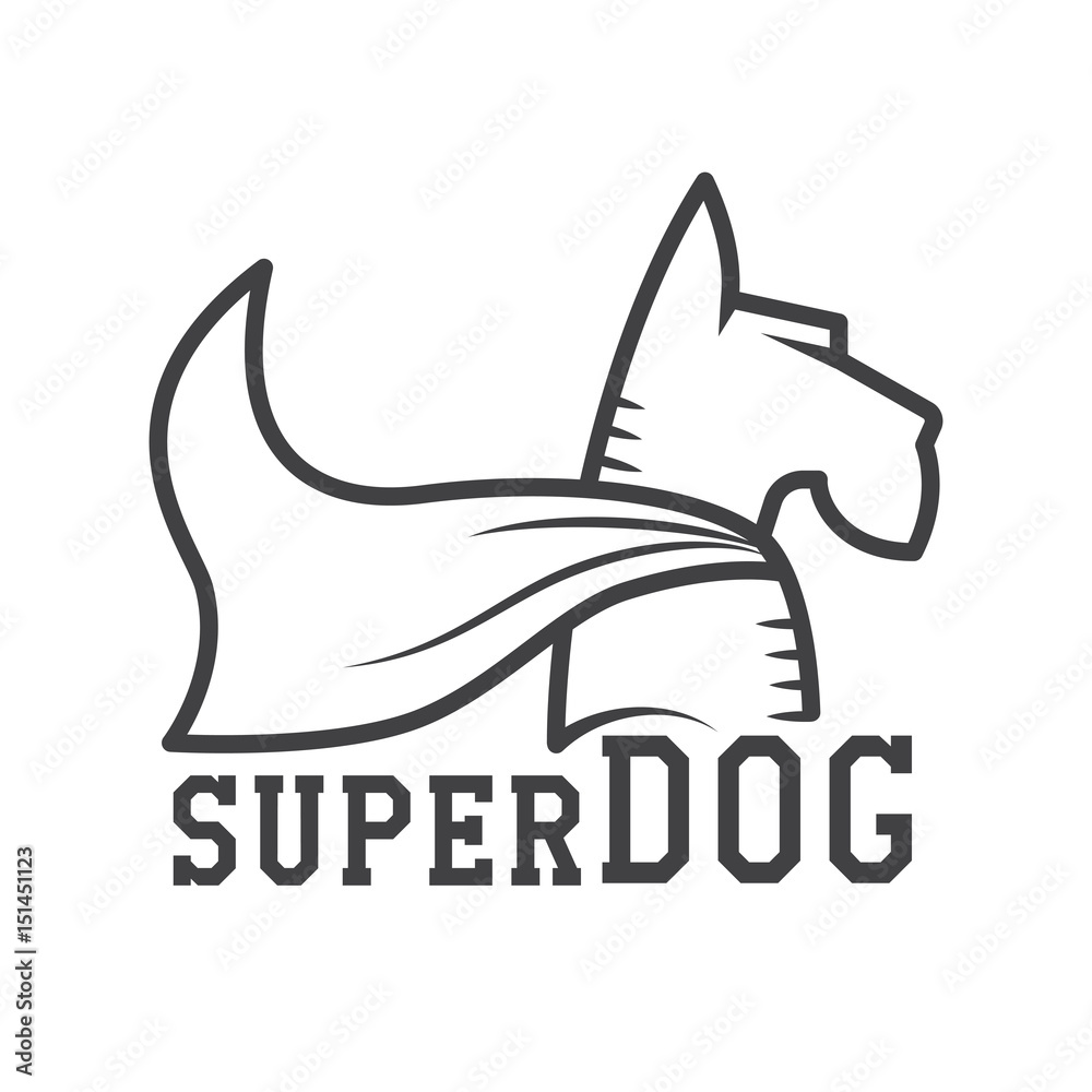 Superdog logo or label template. Super dog hero in heroic cape logotype ...