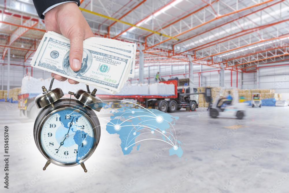 Businessman and pocket watch.Time and money for transport distribution ...