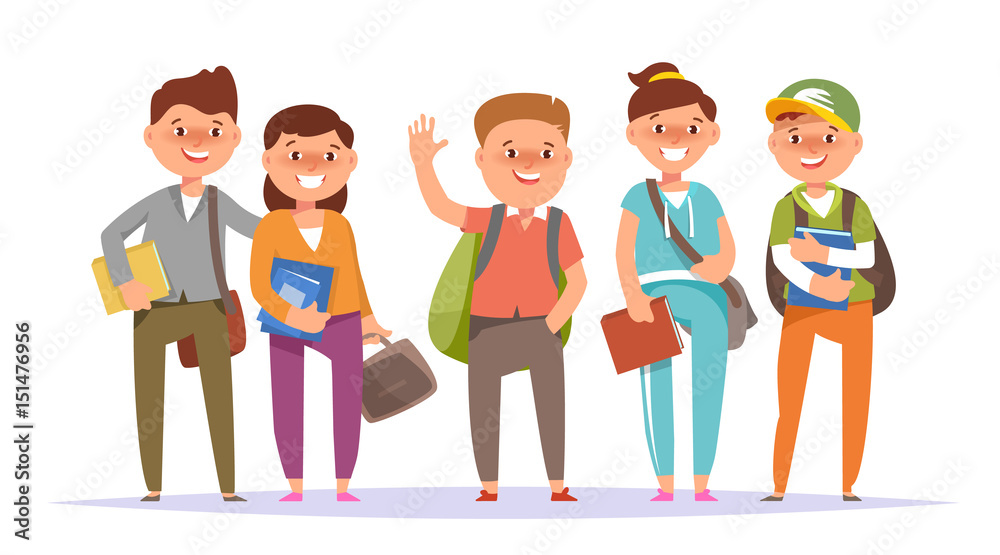 Vector illustration icon group undergraduate student boy and school ...