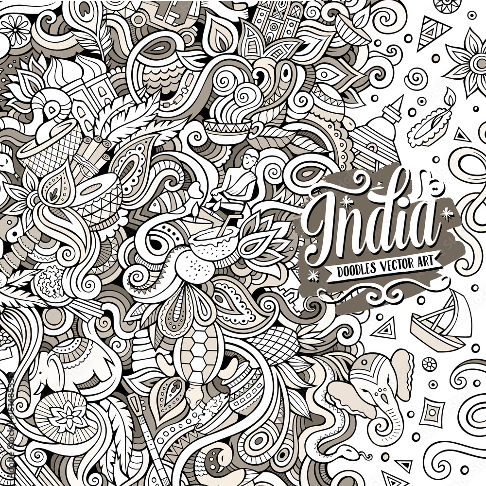 Cartoon hand-drawn doodles India illustration Stock Vector | Adobe Stock