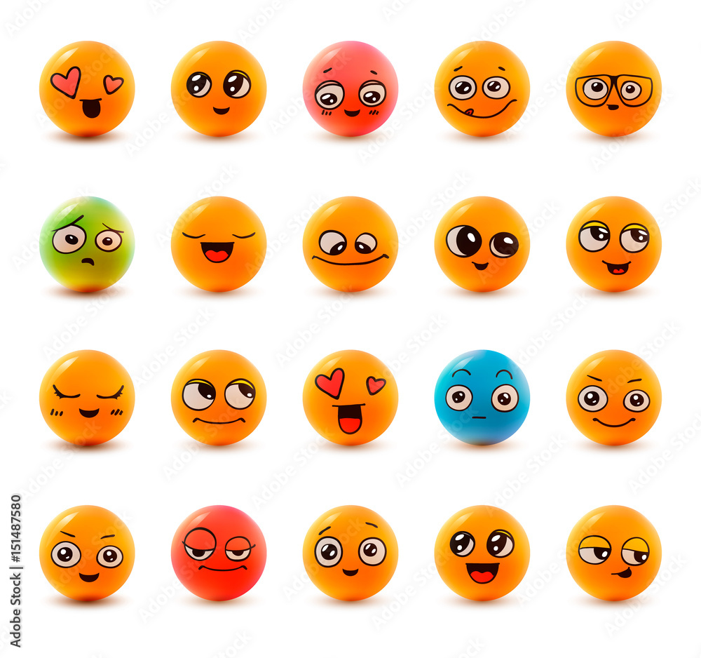 Emotions. Set of smiley face icons with different facial expressions ...