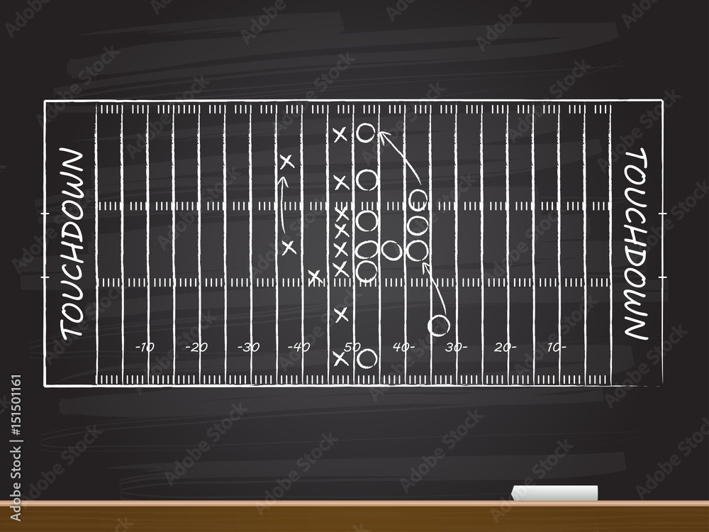 Chalk hand drawing with american football field. Vector illustration ...
