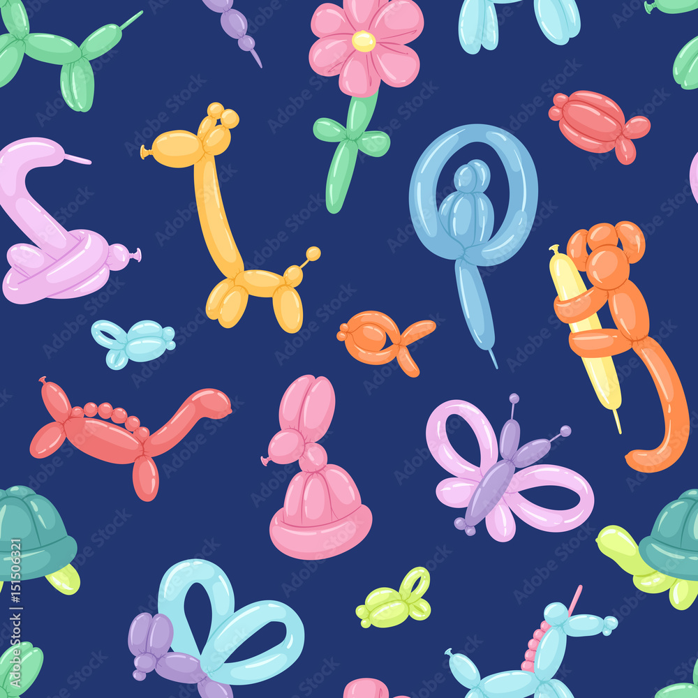 Balloon animals vector illustration cartoon seamless pattern festive ...