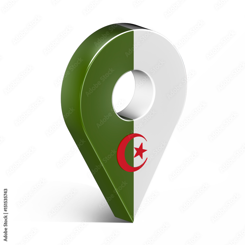 Algeria glossy map pin with shadow. concept of tagging, center ...