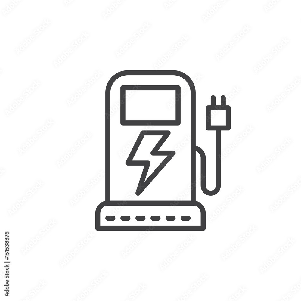 EV charging station line icon, outline vector sign, linear style ...