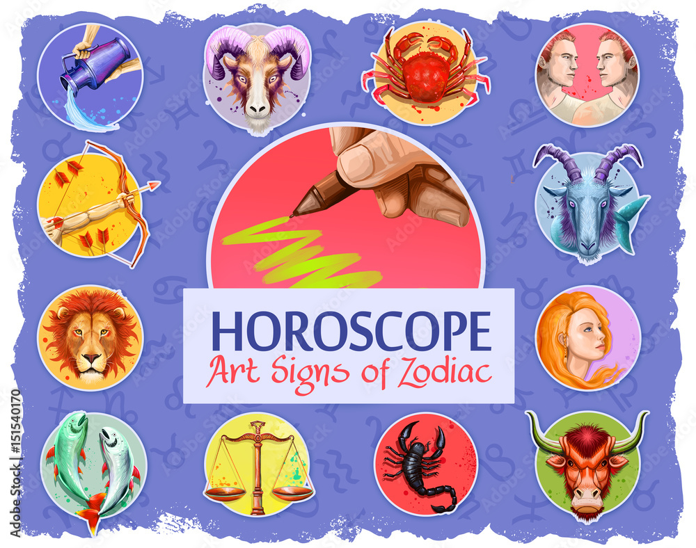 Set of horoscope art signs of zodiac isolated. Fire: Aries, Leo and ...