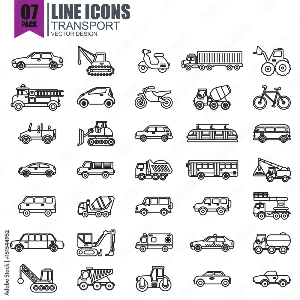 Simple set of transport line icons Stock Vector | Adobe Stock