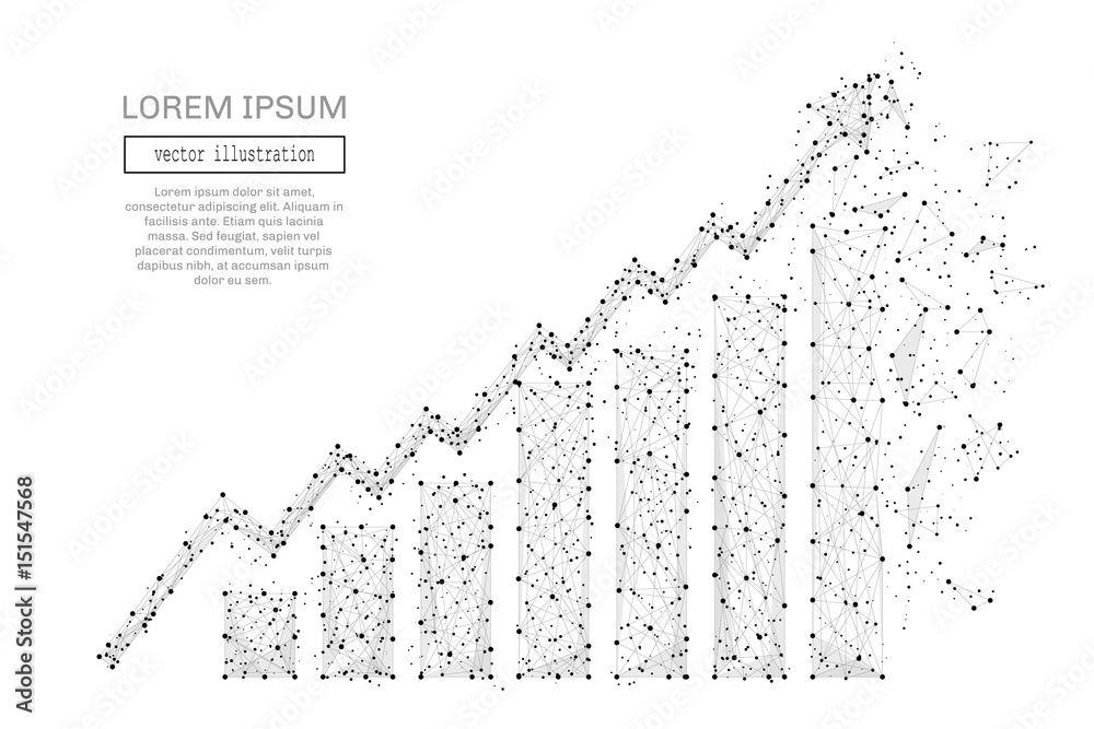 Grey growth chart with polygon line on abstract background. Polygonal ...
