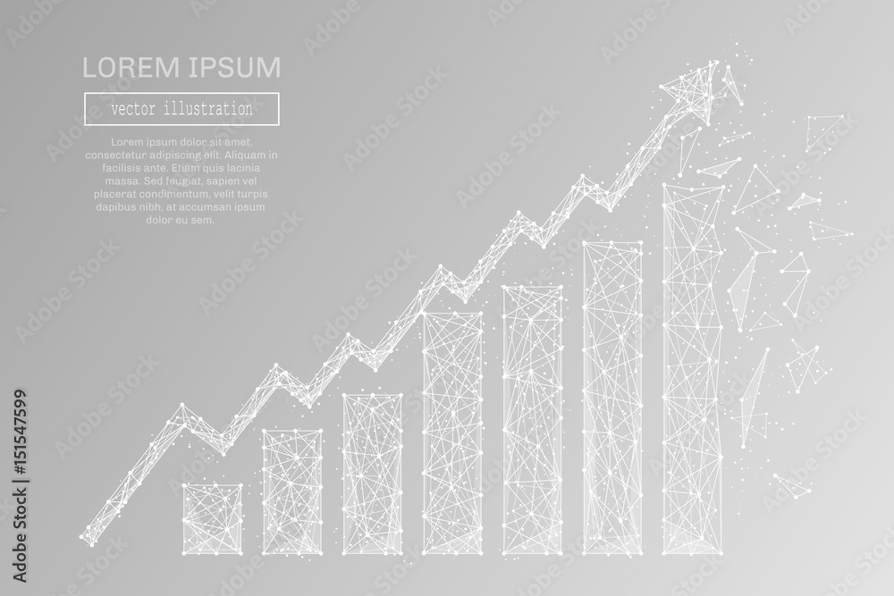 White growth chart with polygon line on abstract background. Polygonal ...