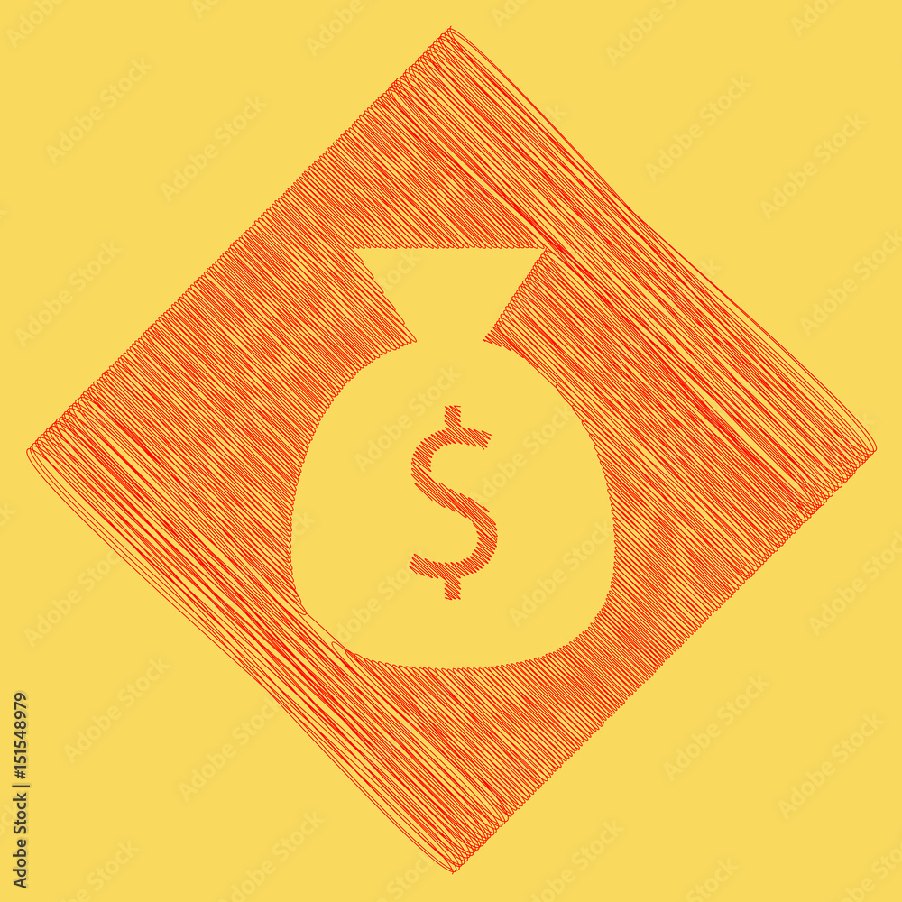 Money bag sign illustration. Vector. Red scribble icon obtained as a ...
