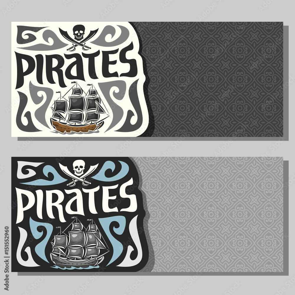 Vector horizontal banners for Pirate theme: skull and crossed sabers on ...