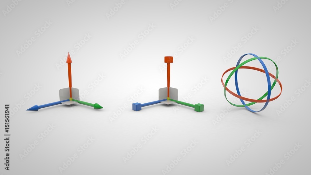 3D illustration of move, scale and rotation gizmo tools Stock ...