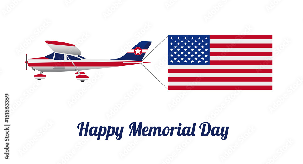 Plane with flag of United States of America. Happy memorial day. Vector ...