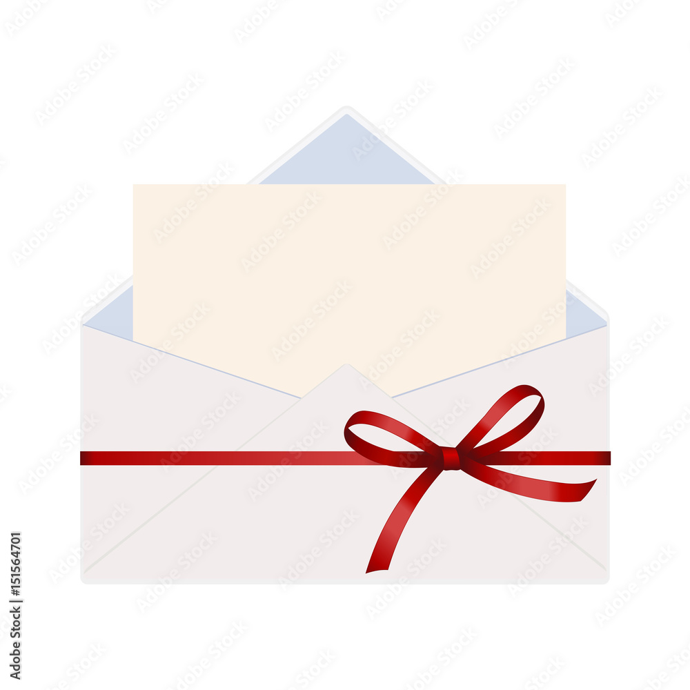 Envelope with Clean Card and Red Bow Ribbon. Vector illustration ...