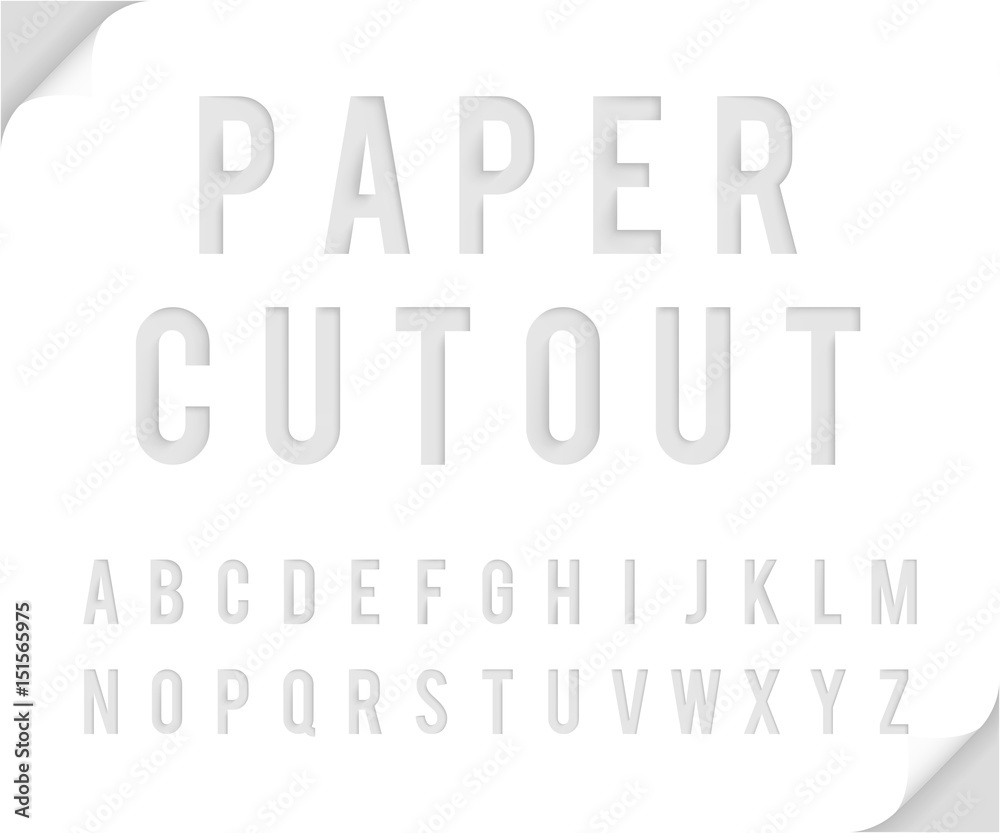 Bent Paper Cutout Font Template Alphabet Vector Illustration Stock