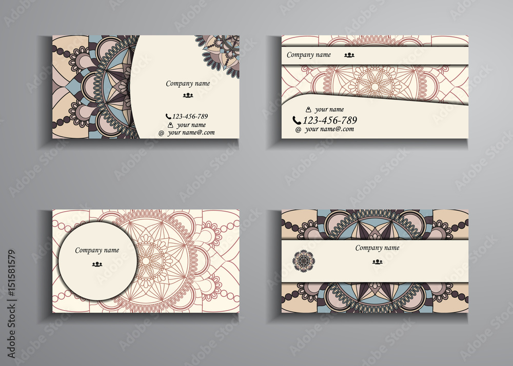visiting card and business card big set. Floral mandala pattern and ...