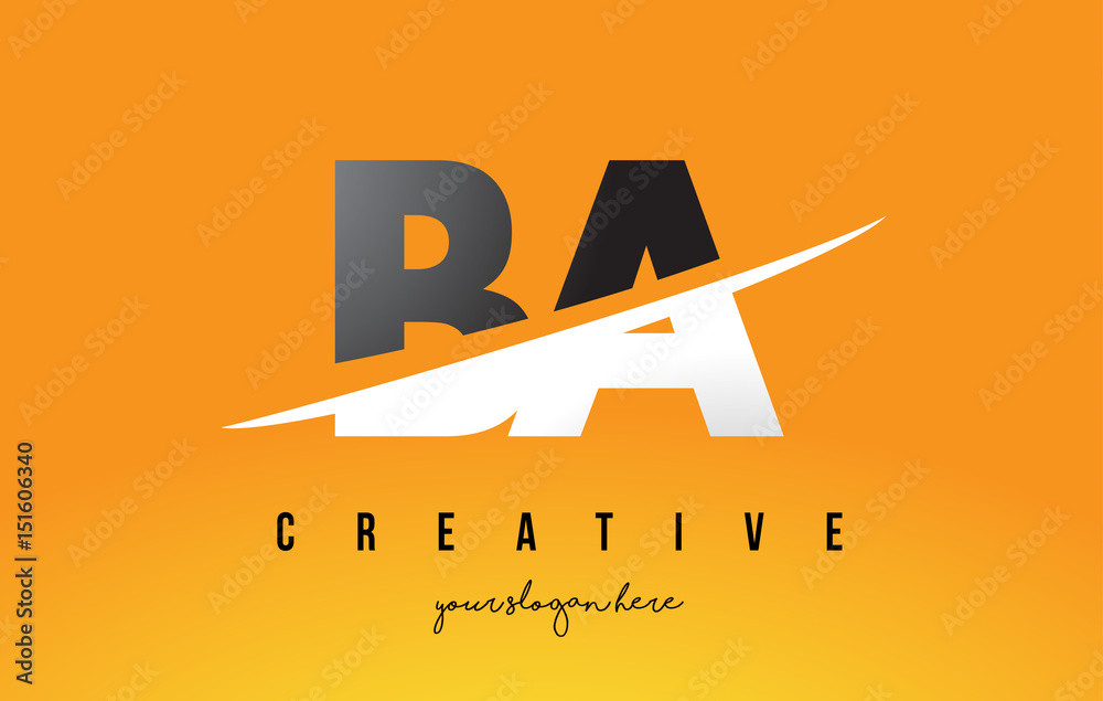 BA B A Letter Modern Logo Design with Yellow Background and Swoosh ...