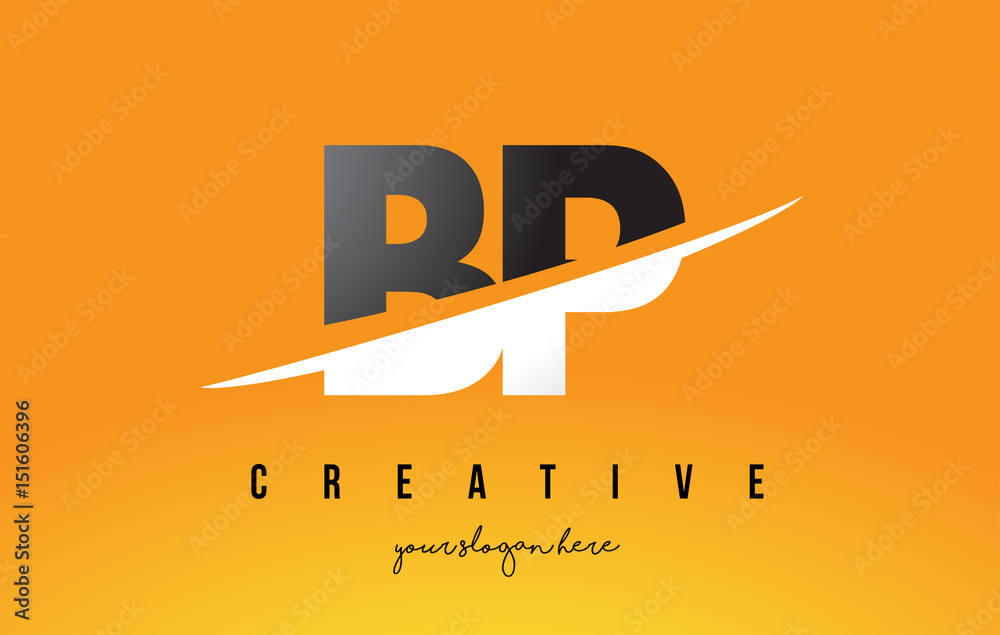 BP B P Letter Modern Logo Design with Yellow Background and Swoosh ...