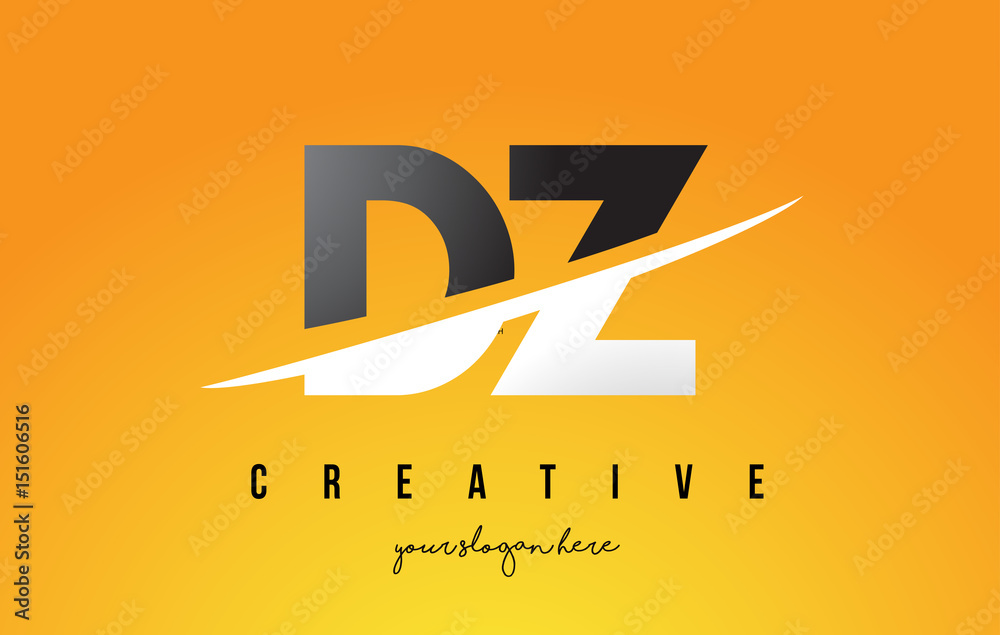 DZ D Z Letter Modern Logo Design with Yellow Background and Swoosh ...