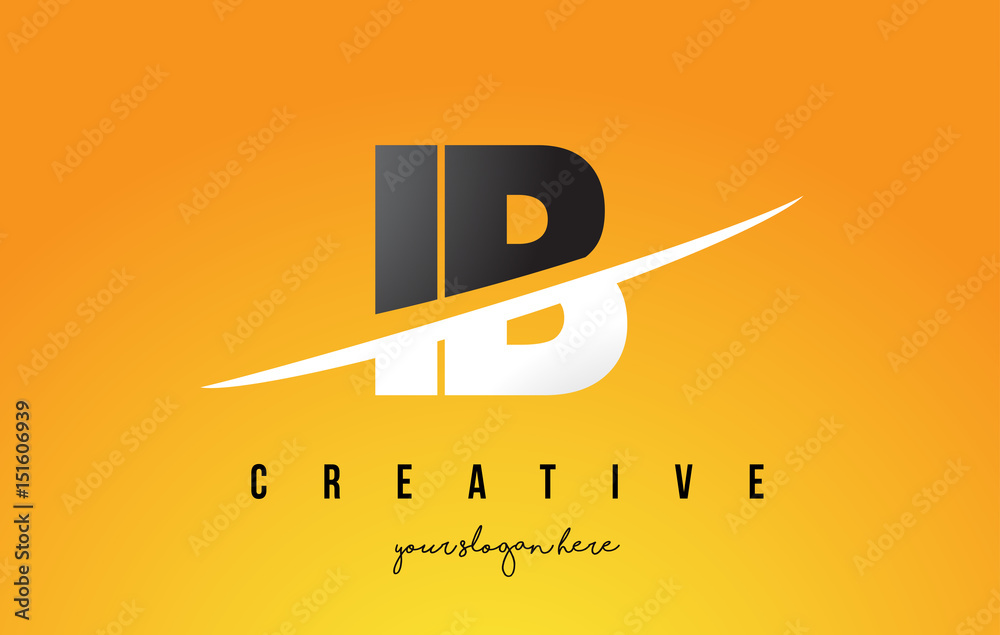 IB I B Letter Modern Logo Design with Yellow Background and Swoosh ...
