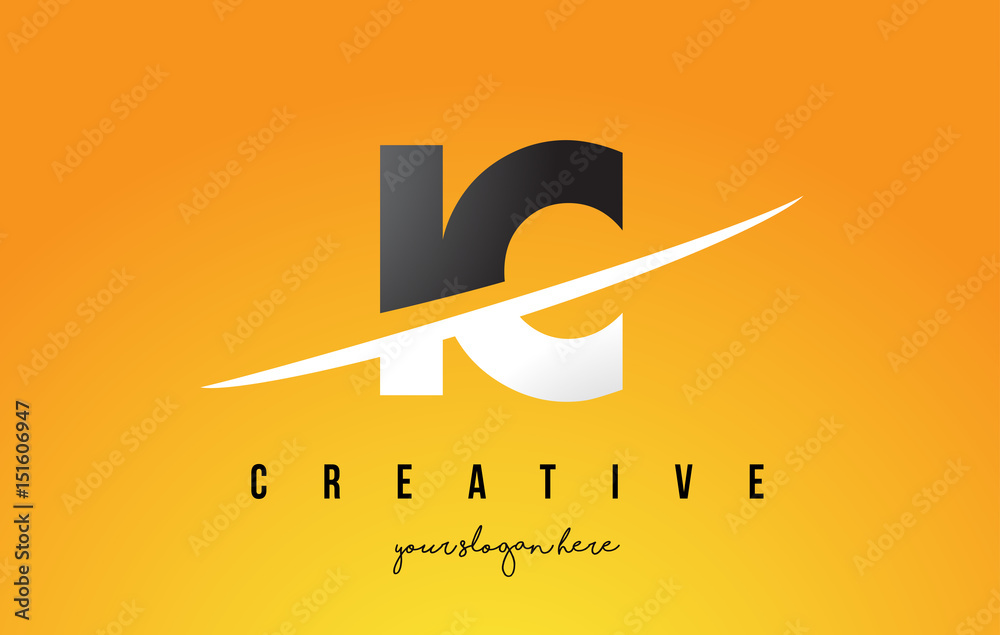 IC I C Letter Modern Logo Design with Yellow Background and Swoosh ...