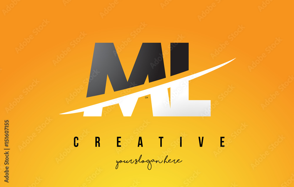 ML M L Letter Modern Logo Design with Yellow Background and Swoosh ...