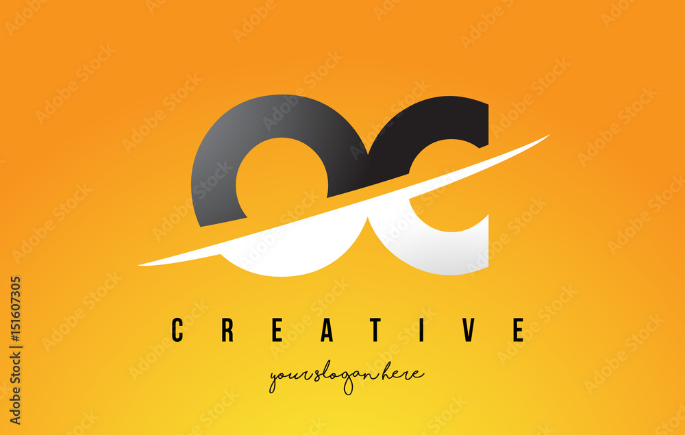 OC O C Letter Modern Logo Design with Yellow Background and Swoosh ...