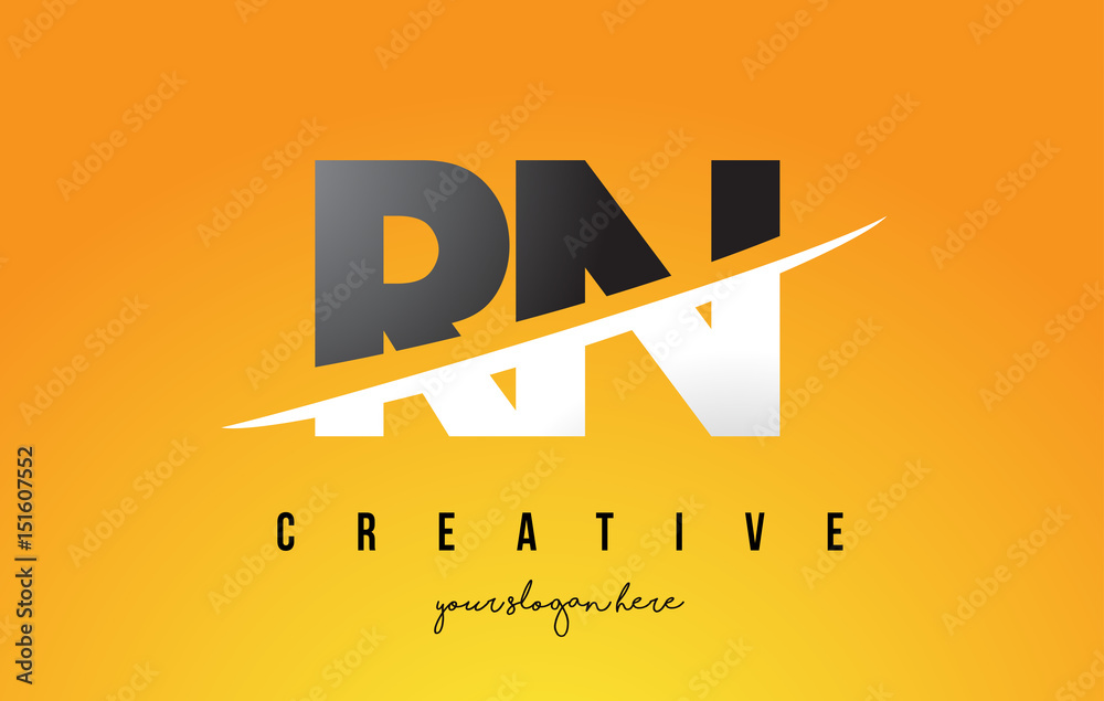 RN R N Letter Modern Logo Design with Yellow Background and Swoosh ...