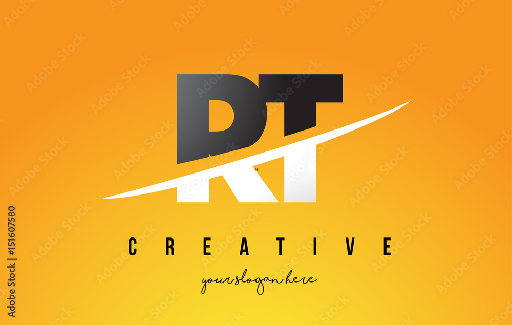 RT R T Letter Modern Logo Design with Yellow Background and Swoosh ...
