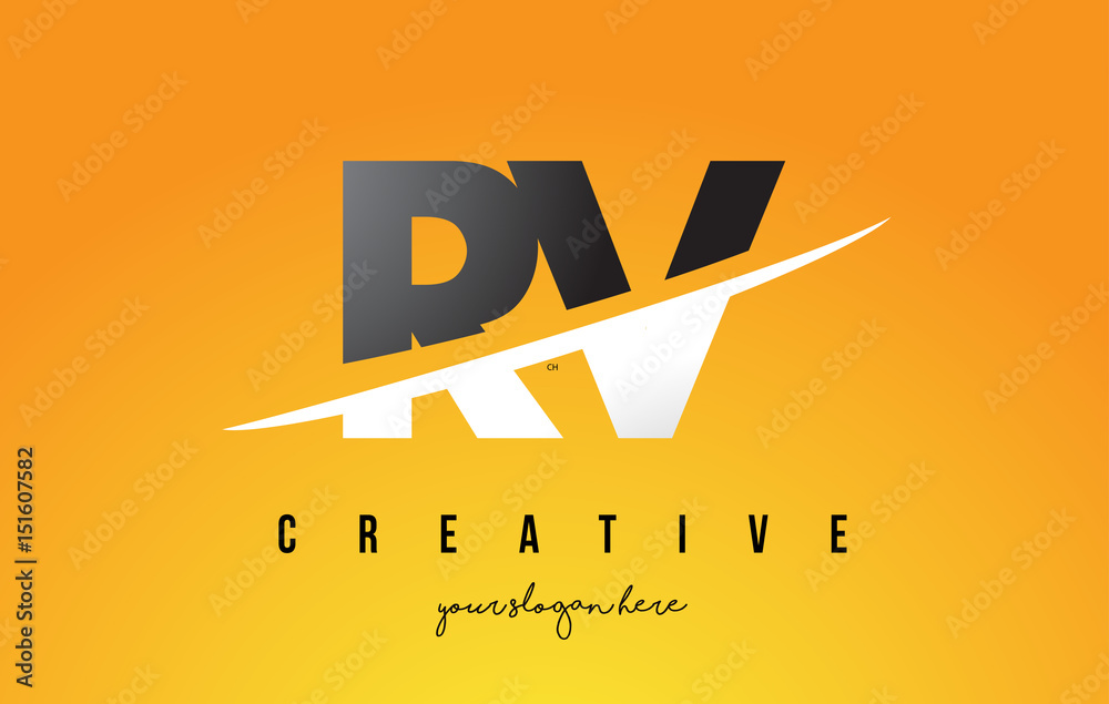 RV R V Letter Modern Logo Design with Yellow Background and Swoosh ...