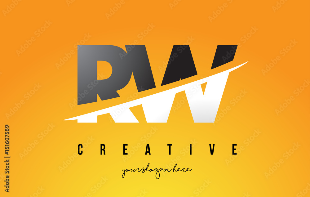 RW R W Letter Modern Logo Design with Yellow Background and Swoosh ...