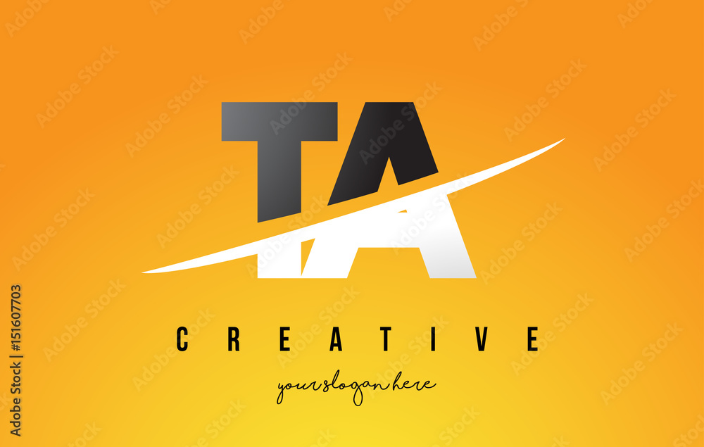 TA T A Letter Modern Logo Design with Yellow Background and Swoosh ...