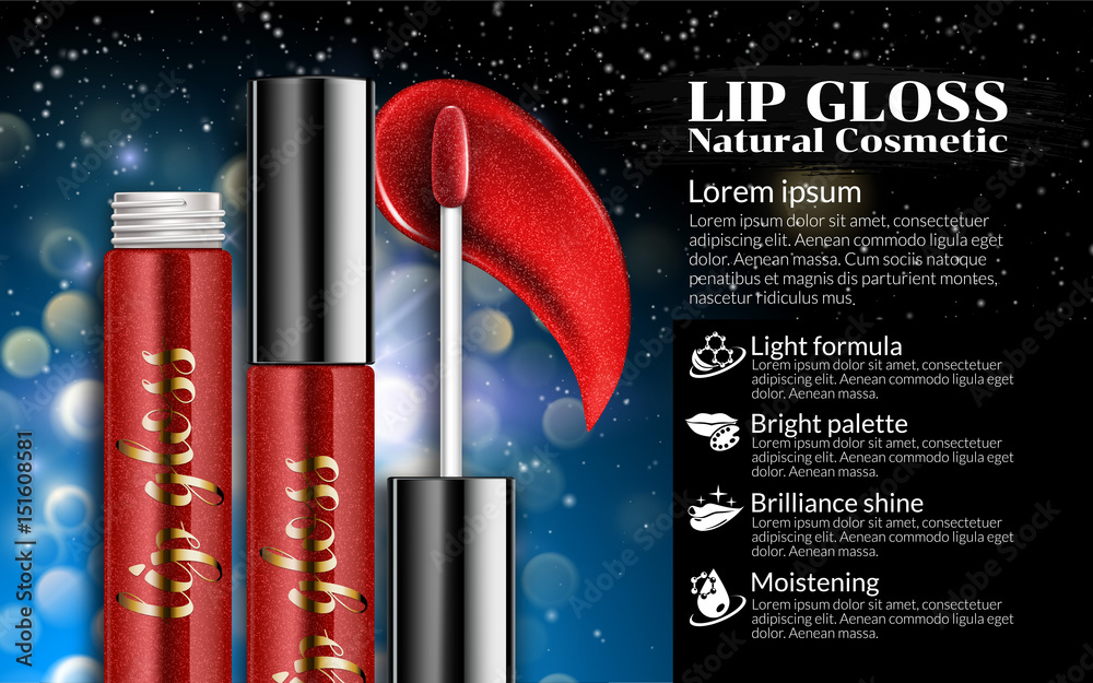 Luxury lip gloss ads, sticky glossy liquid with transparent glass ...