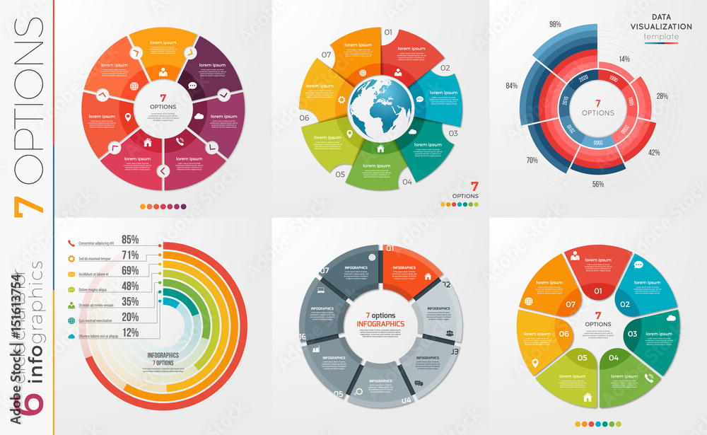 Collection of 6 vector circle chart templates 7 options. Stock Vector ...