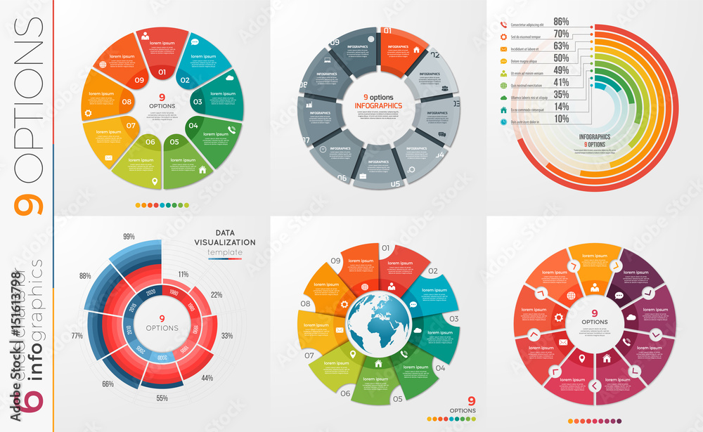 Collection of 6 vector circle chart templates 9 options. Stock Vector ...