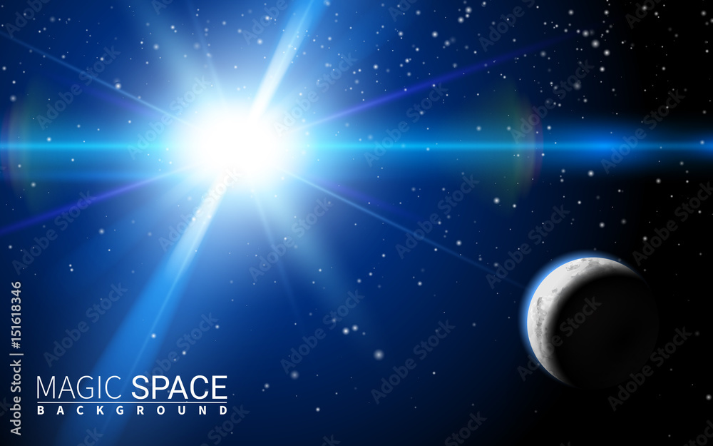 abstract space background with stars and moon. Effect Realistic Design ...