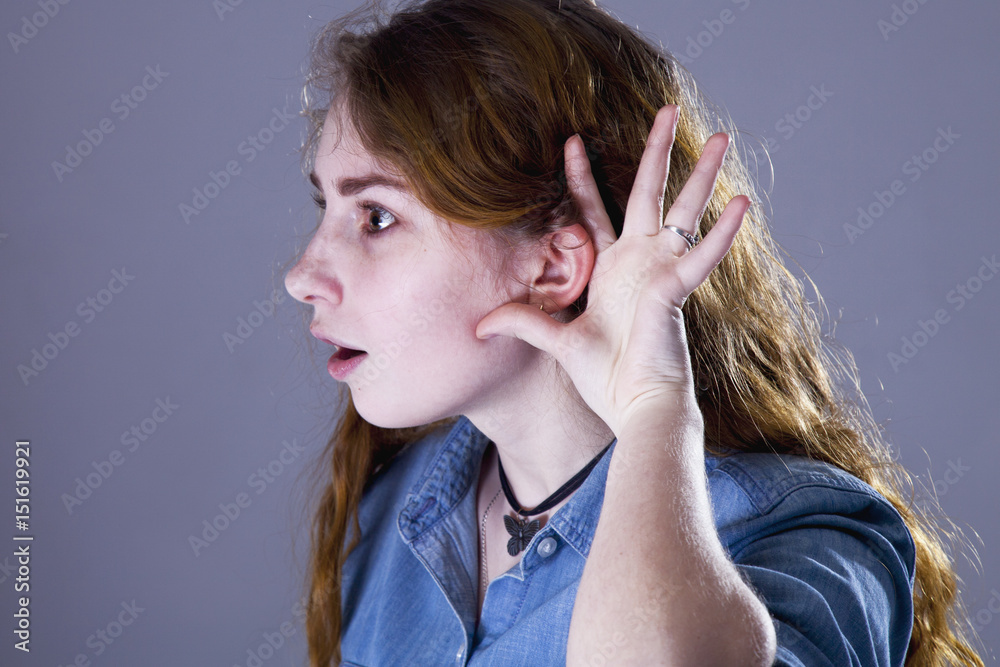 Woman eavesdropping as a symbol of gossip and slander. The ...