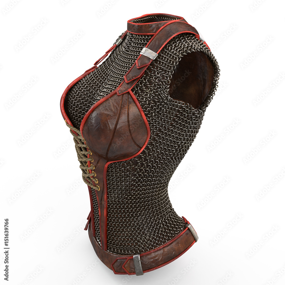Female chain armor made of metal on isolated white background. 3d ...