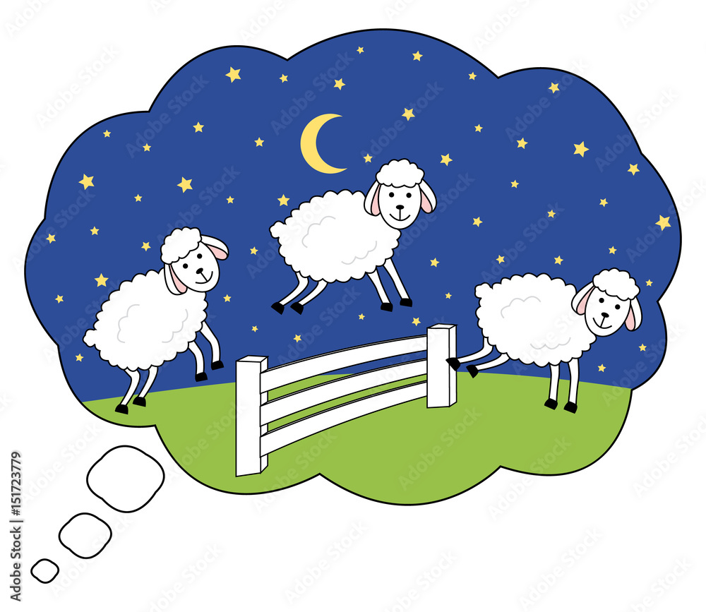 Counting sheep. Dream bubble. Insomnia or falling asleep phase icon ...