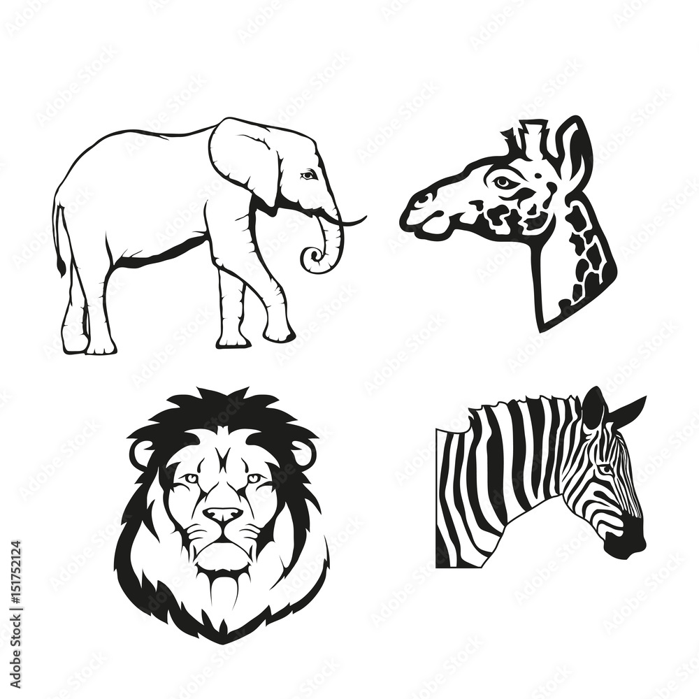 African Animal Head Silhouettes