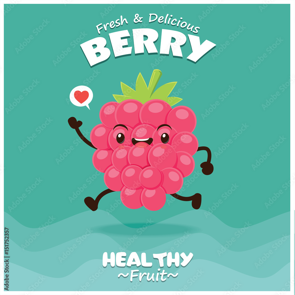 Vintage berry poster design with vector berry character. Stock Vector ...